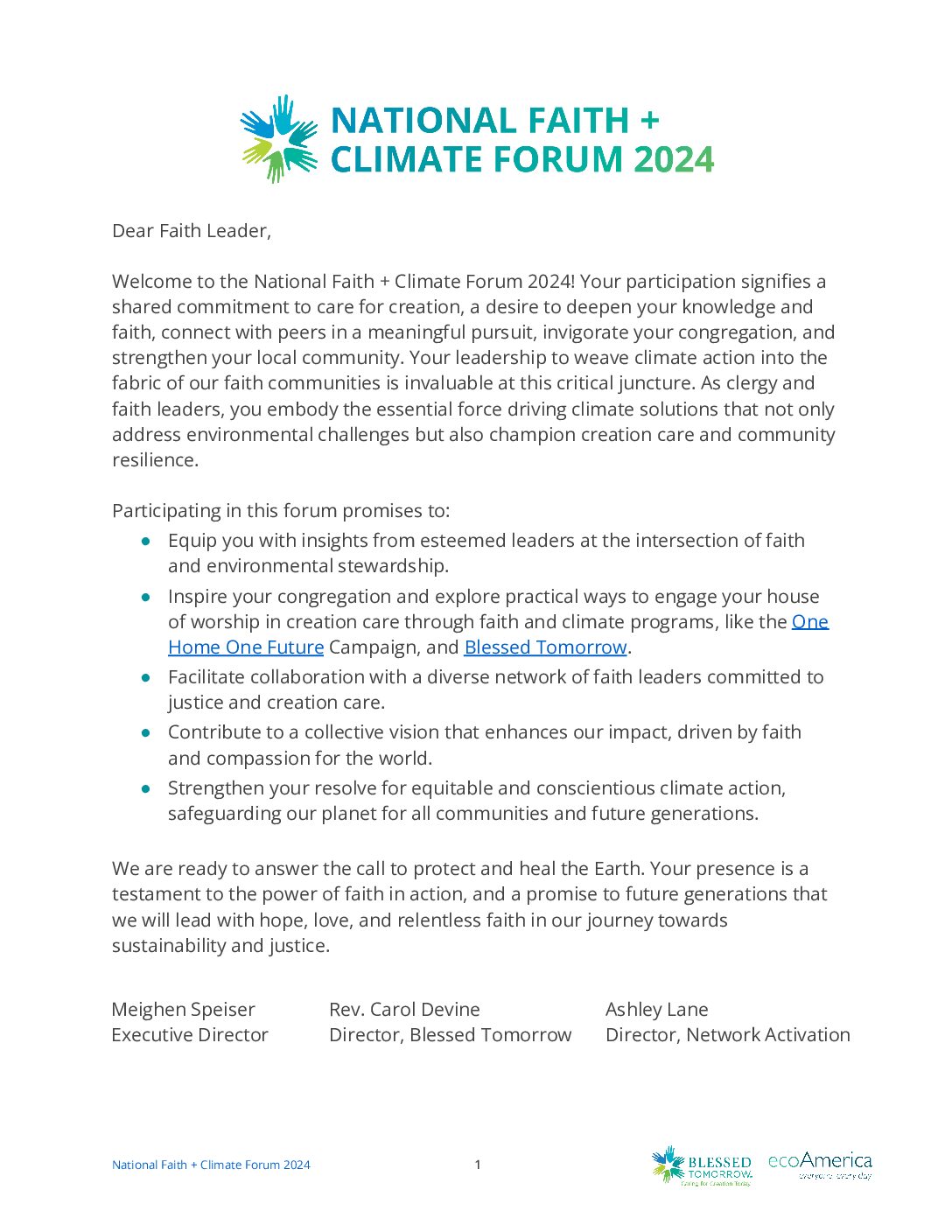 Participation Guide - National Faith + Climate Forum 2024 - ecoAmerica